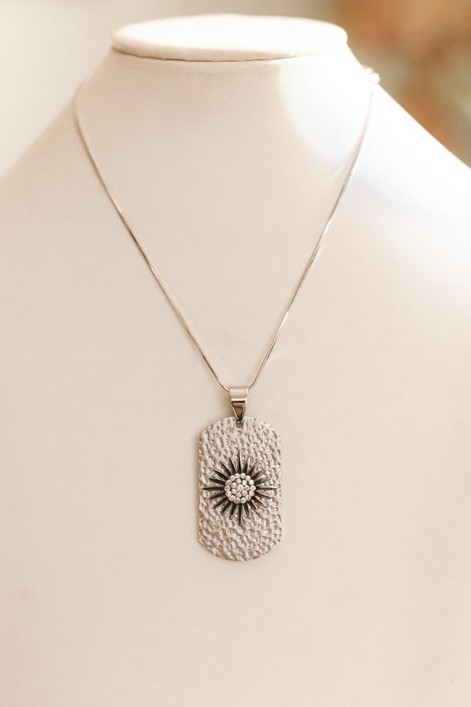Sun Middle Textured Metal Dog Tag Necklace - Glitz & Ears Boutique