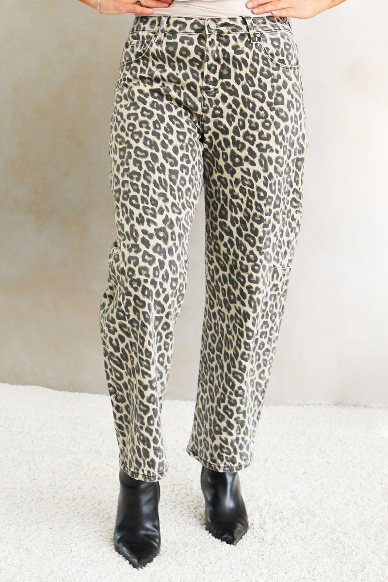 Loose Ankle Leopard Print Barrel Jeans - Glitz & Ears Boutique