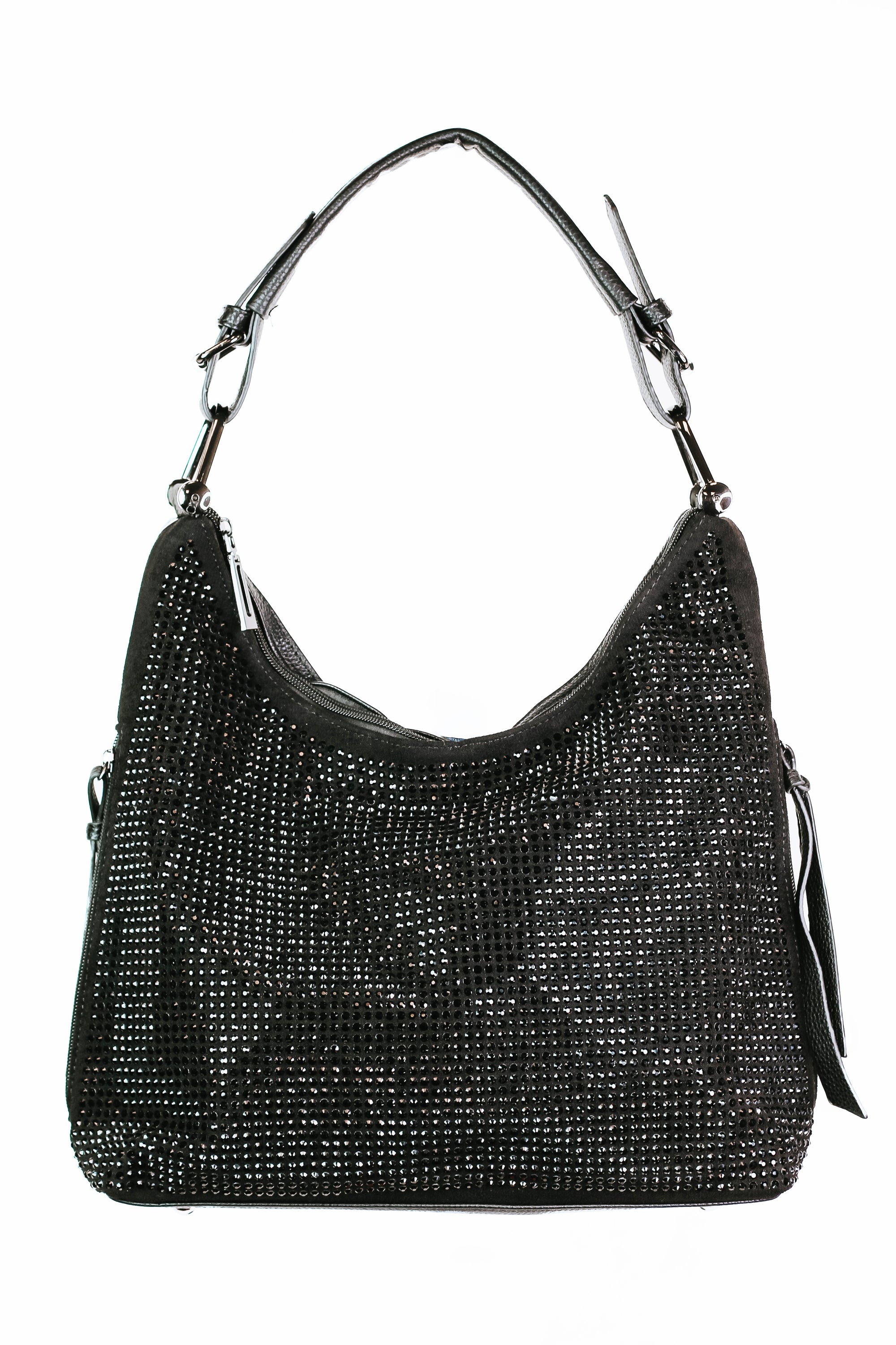 Rhinestone Front Curved Top Flat Bottom Purse w/ Side Zip Pockets ...